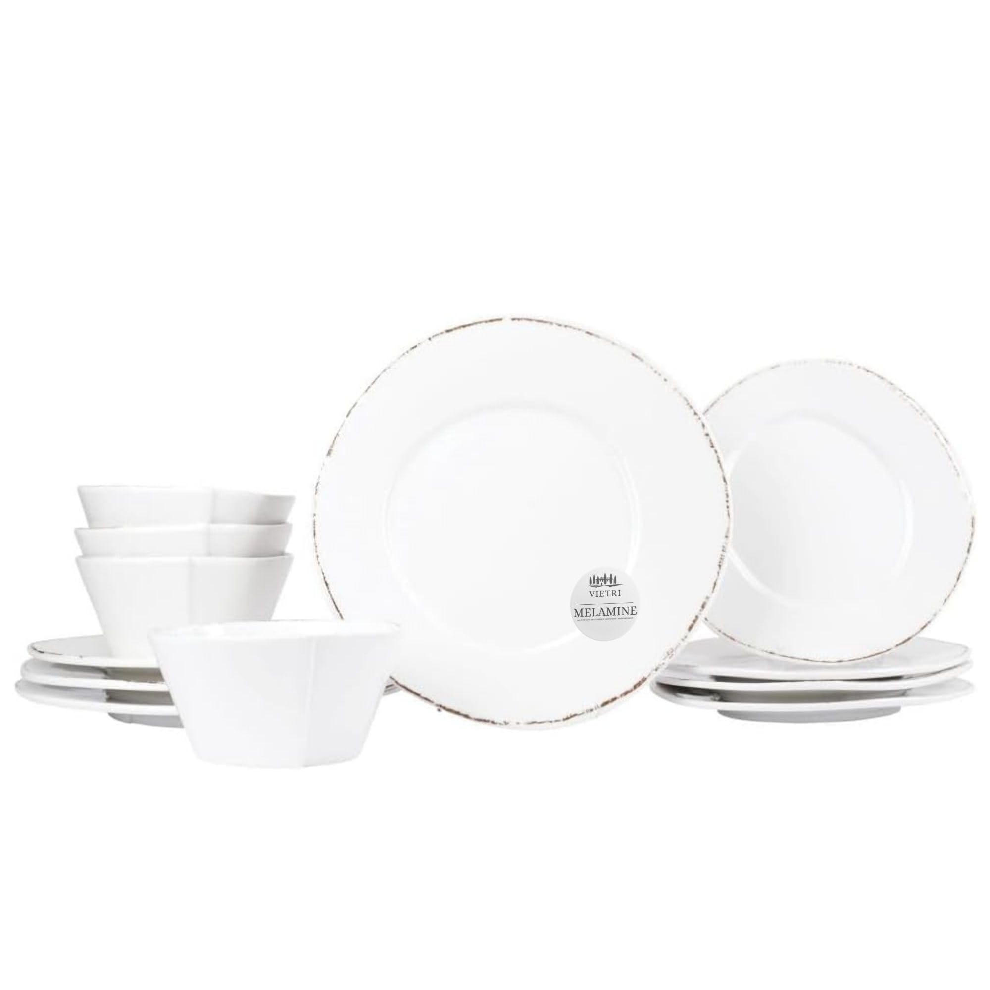Amazon.com | Vietri Melamine Lastra White 12-Pc Unbreakable Dinnerware ...