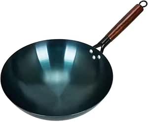 Traditional Chinese Round Bottom Wok Stir Fry Pan, Iron Uncoated Single ...