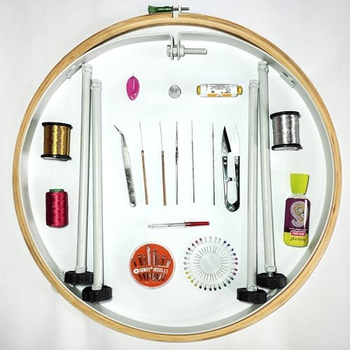 Embroidery kit/Aari Work Set for Beginners 19 Items (Hoop 18 inch with ...