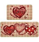 Amazon.com: Love Heart Kitchen Mats Set of 2, Seasonal Valentine's Day ...