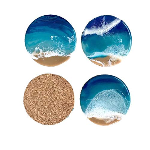 Amazon.com: Handmade Beach Resin Art Beverage Coaster, Blue Ocean Theme ...