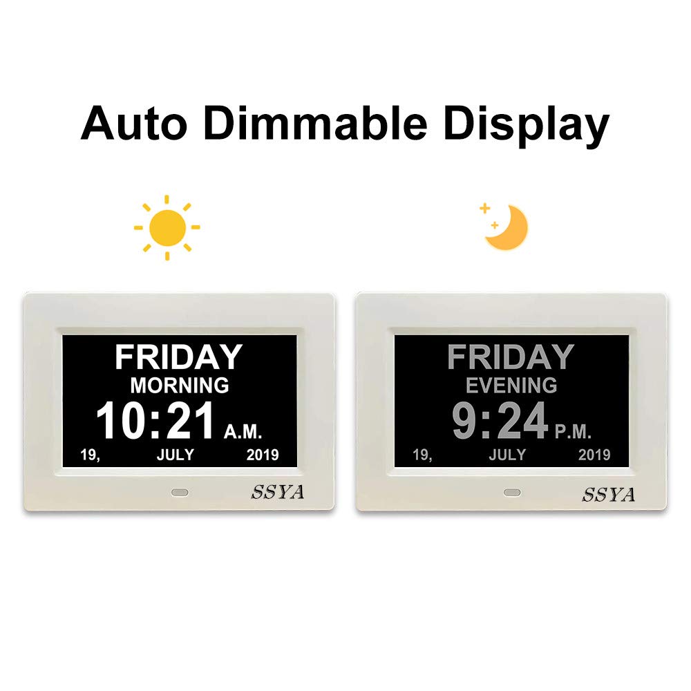 SSYA Digital Calendar Alarm Day Clock - 12 Alarm Options, Level 5 Auto ...