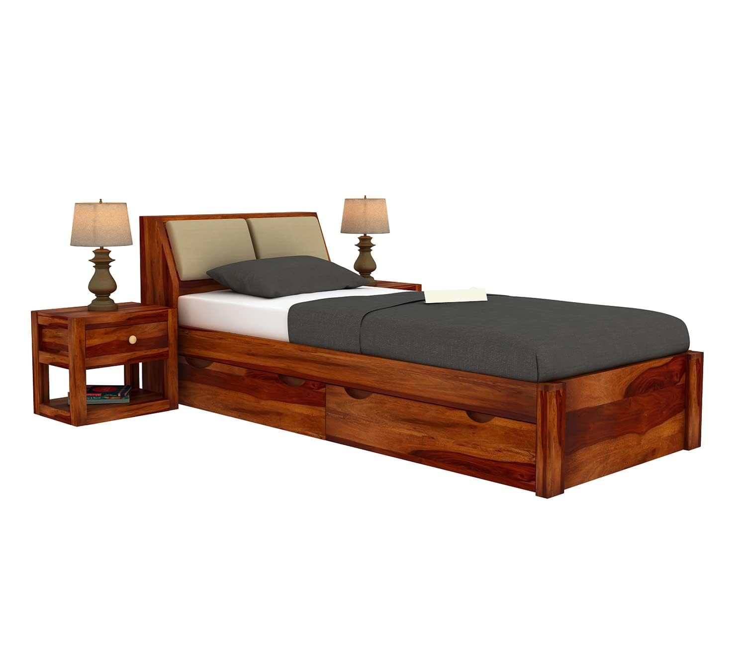 BedCult Furniture Solid Sheesham Wood Single Size Cot with Storage - 12 ...