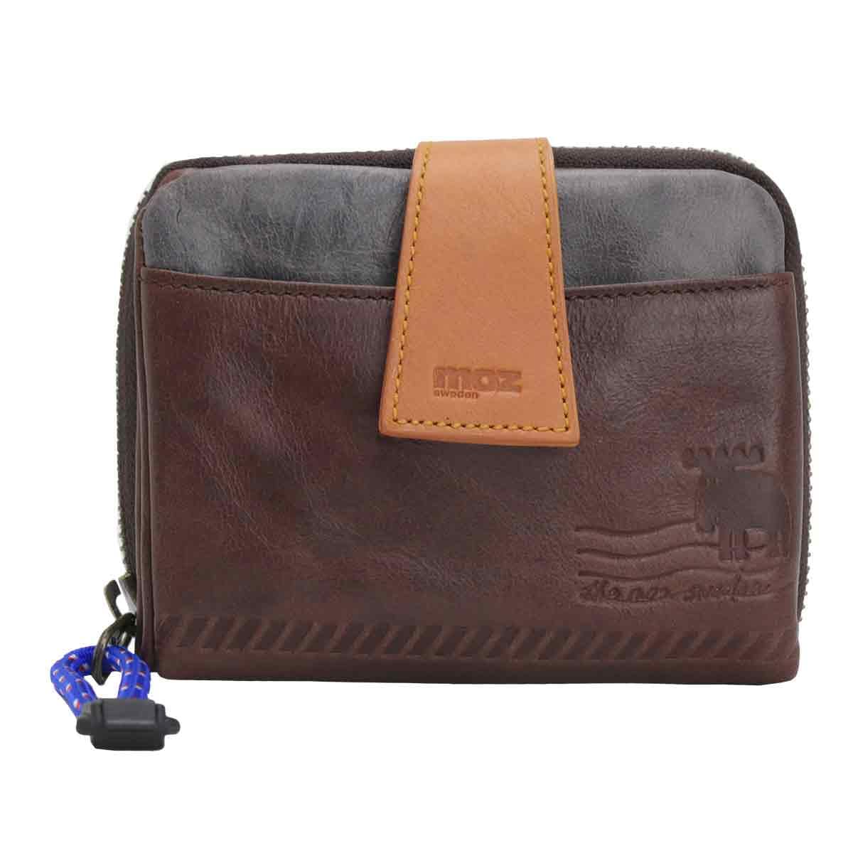 Amazon | [moz] [モズ] 86053 本革 短財布 二つ折り ラウンドファスナー スナップボタン開閉 エルク ヘラジカ レディーズ チョコ | moz | 財布