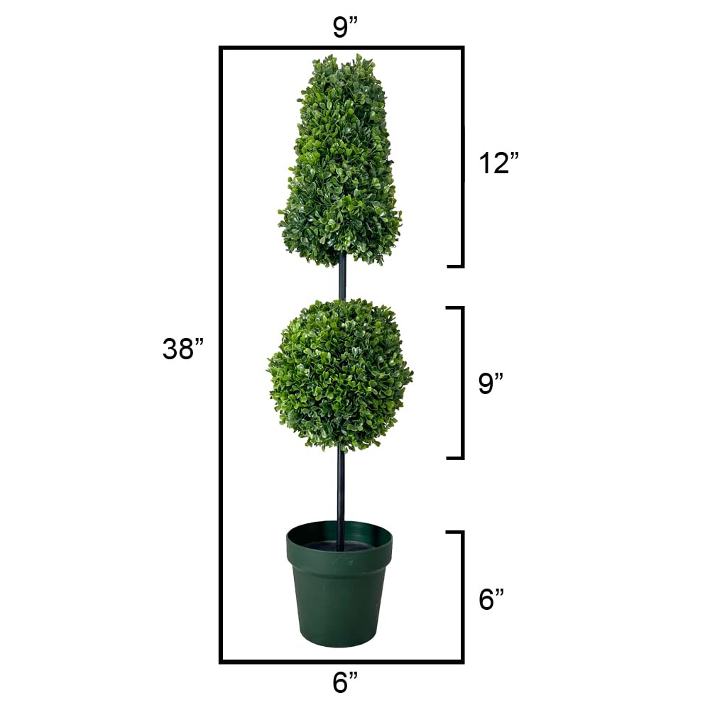 38 Inch Artificial Topiary Plant Tree 2 Ball-Shape Faux Topiaries with ...