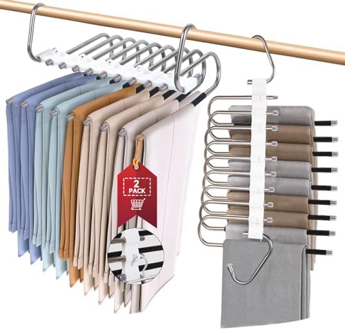 9 Layers Pants Hangers Space Saving 2 Pack, Non Slip Stainless Steel ...