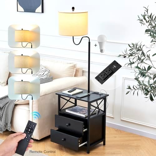 Amazon.com: BAMGROW Floor Lamp with End Table, Side Table with Lamp ...