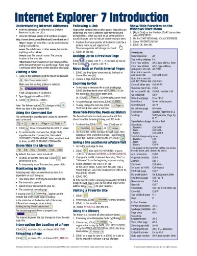 Internet Explorer 7 Introduction Quick Reference Guide (Cheat Sheet of ...