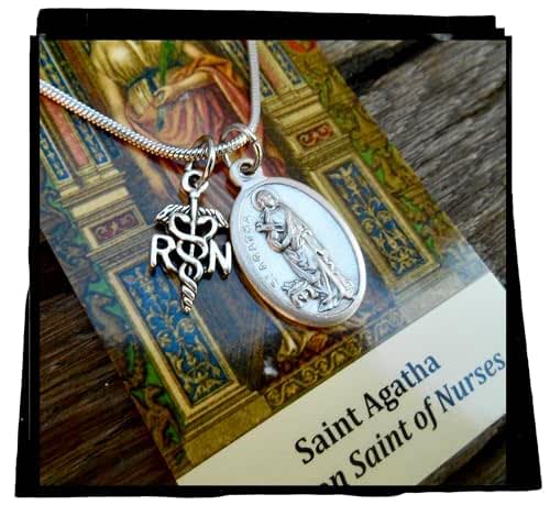 Amazon.com: Saint Agatha Necklace, RN Charm, 18" Stainless Steel Snake ...