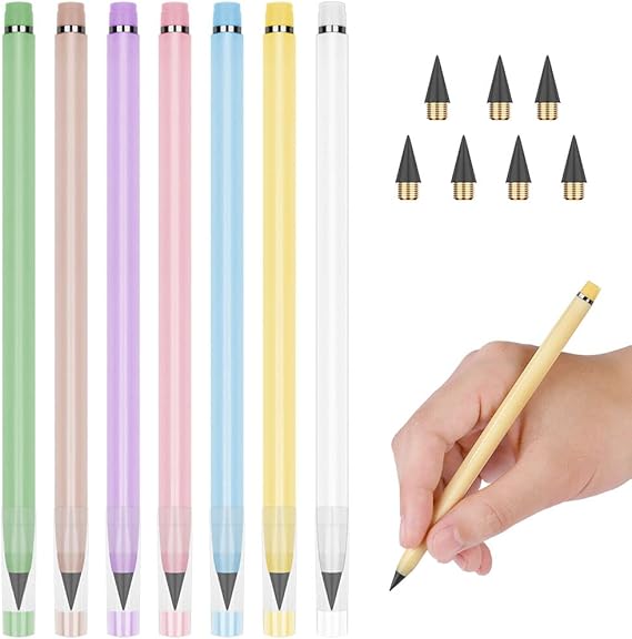 Vicloon Everlasting Inkless Pencils, 7pcs Replaceable Nib Pencil Set ...