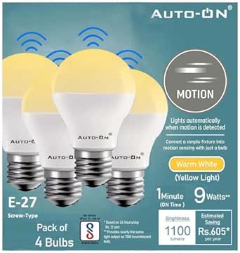 Buy Auto-ON Motion Sensor LED Bulb E27 Screw Type (9W) (Automatic ON ...