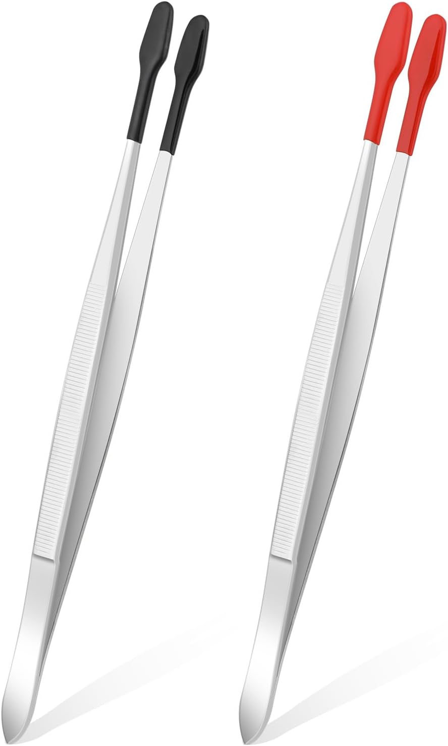 2 Pieces Tweezers with Rubber Tips Flat Tip Long Tweezer Stainless ...