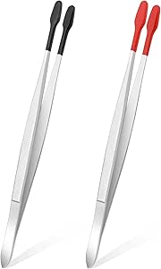 2 Pieces Tweezers with Rubber Tips Flat Tip Long Tweezer Stainless ...