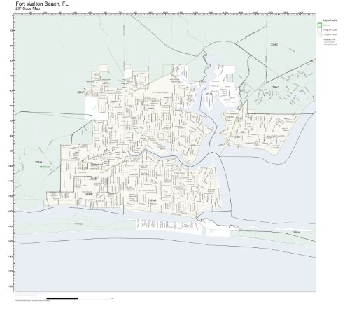 Amazon.com : ZIP Code Wall Map of Fort Walton Beach, FL ZIP Code Map ...