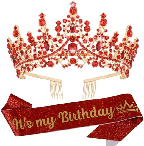 Amazon.com : VELSCRUN Red Crystal Birthday Tiara Crowns for Women Girls ...