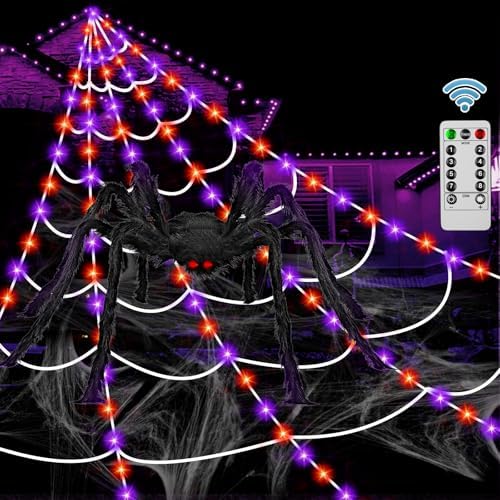 Amazon.com: Halloween Decorations Outdoor Spider Web Lights, 16.4Ft 220 ...