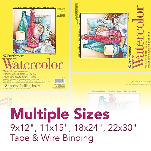 Strathmore 300 Series Watercolor Paper Pad, Tape Bound, 9x12 inches, 12 ...