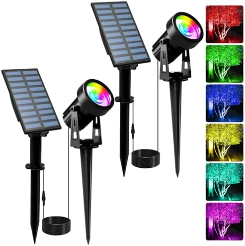 T-SUNUS Color Changing Solar Landscape Spotlights 2 Pack, IP65 ...