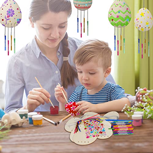 WEDNOK 10 Pack Easter Egg Wind Chime Craft Kits Wooden Wind Chime Kids ...