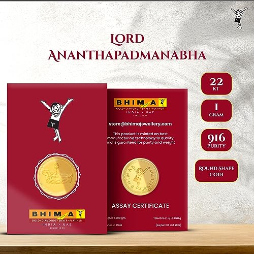 BHIMA Jewellery 1gram 22kt Lord Ananthapadmanabha Gold Coin - Price History