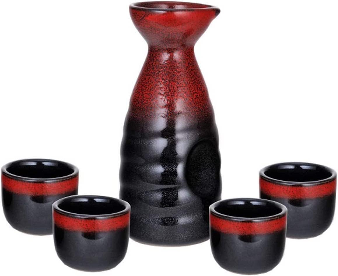 Amazon.com | Happy Sales 5 piece Ceramic Sake Set - Red & Black: Sake Sets