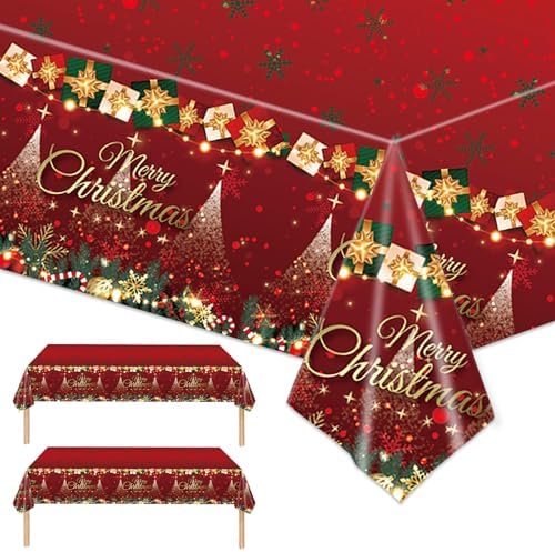 POPOYU Pack of 2 Christmas Tablecloths, Red Disposable Christmas ...