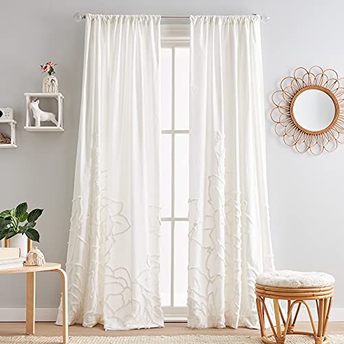 Peri Home Semi-Sheer Chenille Rose Rod Pocket Window Curtain Panel Pair ...