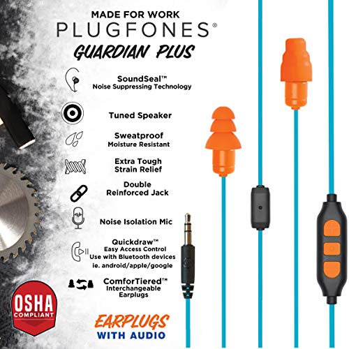 Plugfones Guardian Plus in-Ear Earplug Earbud Hybrid - Noise Reduction ...