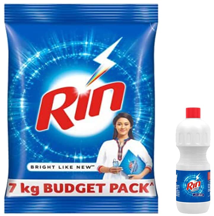 Rin Advanced Detergent Powder 7 kg & Rin Ala Fabric Whitener 500 ml ...