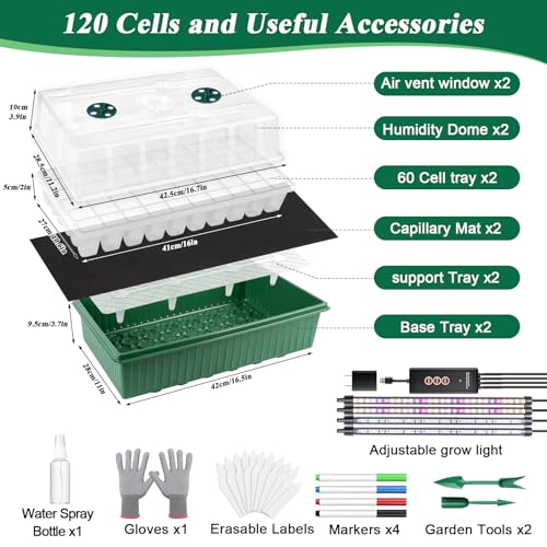 VYNALTIX 120 Cell Seed Starter Trays Self Watering with LED Grow Light ...