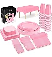 Amazon.com: Bright Pink Party Supplies Set Paper Plates Plastic Cups ...