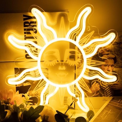 Amazon.com : Sun Neon Sign for Wall Decor Aesthetic Yellow Sun Neon ...