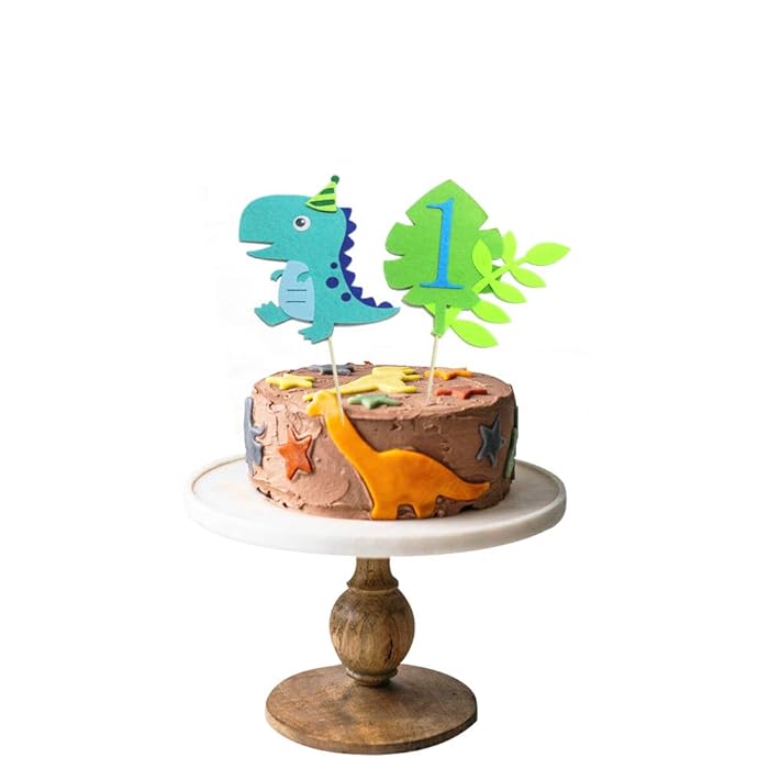 Buy Dinosaur 1st Birthday Cake Toppers With Leaf,T Rex Cake Topper ...