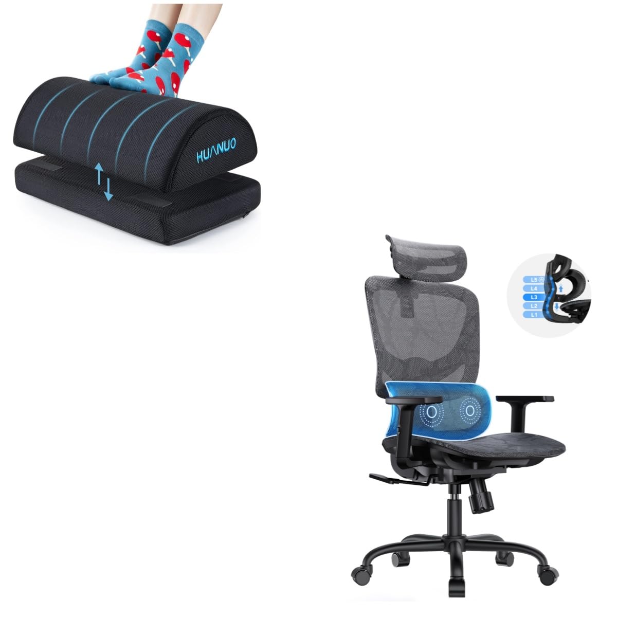 Amazon.com : HUANUO Foot Rest for Under Desk at Work, Adjustable ...