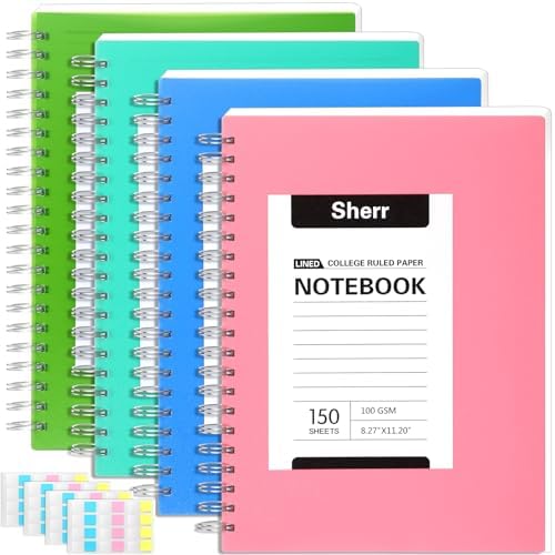Amazon.com : Sherr 4 Pack A4 Spiral Notebook College Ruled,Large 8.5" x ...