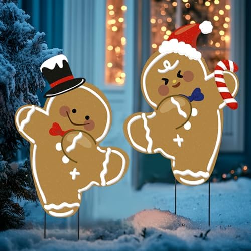 Amazon.com : Christmas Gingerbread Boy and Girl Yard Sign Decoration ...
