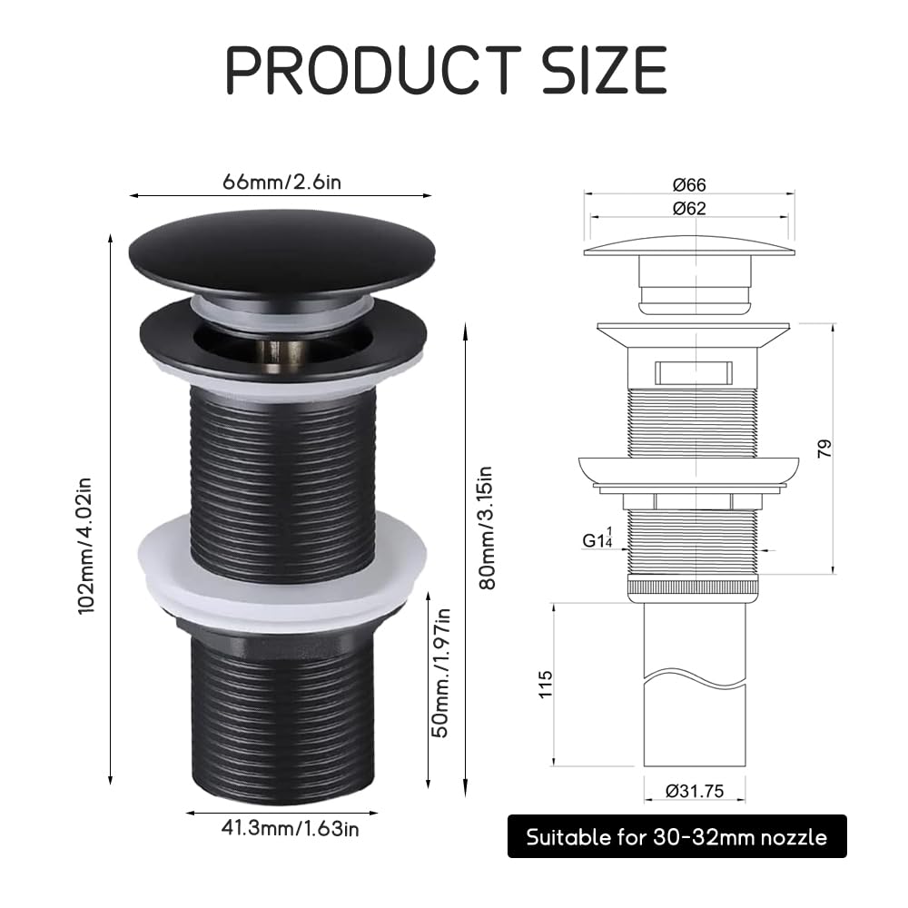 XPJBKC Pop Up Sink Plug Replacement, Universal Click Clack Basin Waste ...