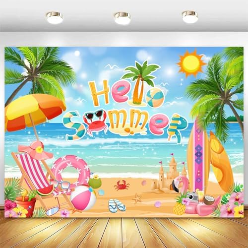 Amazon.com : ZTHMOE 72x43inch Hello Summer Backdrop Summer Hawaiian ...