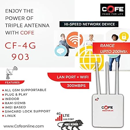 COFE CF-4G WDiii with 300Mbps Speed 4G Sim Wi-Fi Router, No ...
