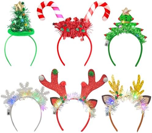 wokdsbl 6 Pack Light Up Christmas Headbands for Adults and Kids – LED ...