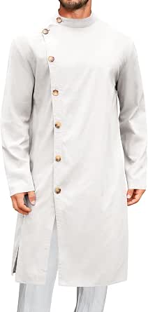 Runcati Kaftan Thobe - Bata de manga larga con botones para hombre ...