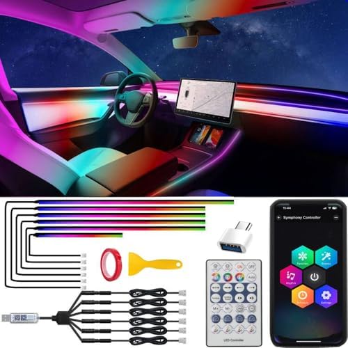Amazon.com: Car LED Interior Strip Lights, RGB Car Interior LED Light ...