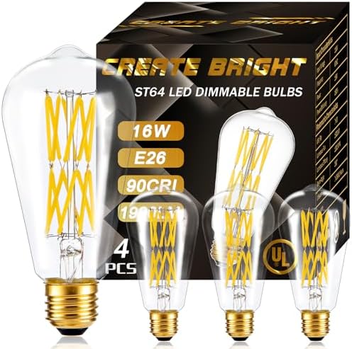 CREATE BRIGHT Dimmable Light Bulbs Vintage Style ST64 Led Bulbs 16W ...