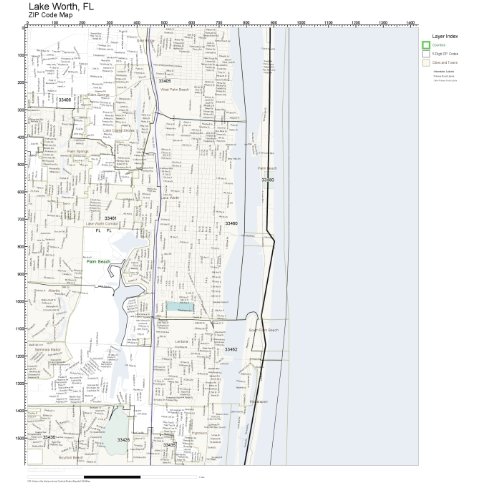 Amazon.com : ZIP Code Wall Map of Lake Worth, FL ZIP Code Map Not ...