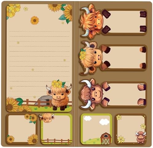 Amazon.com : Mooliwe 240 Sheets Highland Cow Sticky Notes Set Adhesive ...