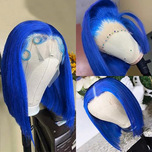Amazon.com : Pre Plucked 13X4 Straight Blue Bob Wig Human Hair HD Lace ...