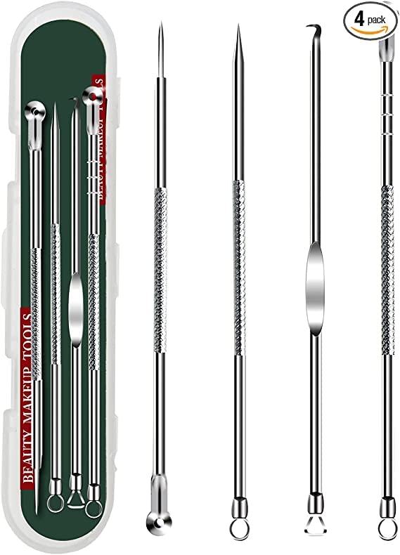 Blackhead Removal Tools, 4 Pcs Pimple Popper Tool Kit, Professional ...