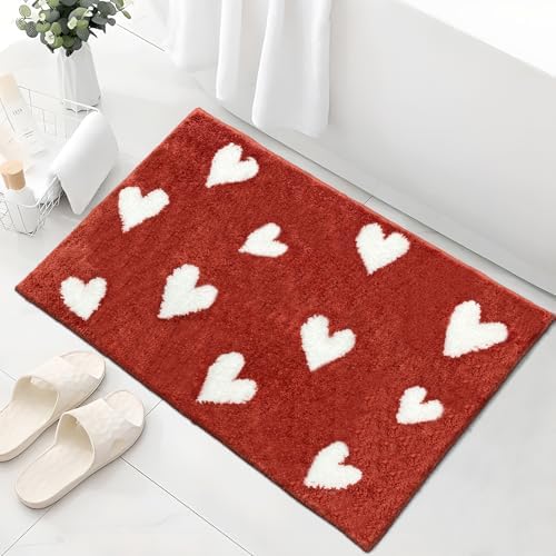 Amazon.com: AnyDesign Valentine Day Bathroom Rugs Double Heart Shaped ...