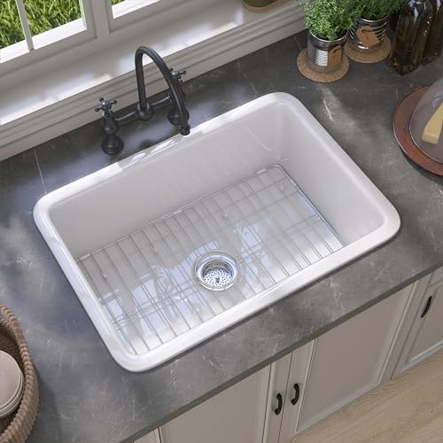 GETPRO White Undermount Kitchen Sink Drop in 27 X19 Fireclay Farmhouse ...