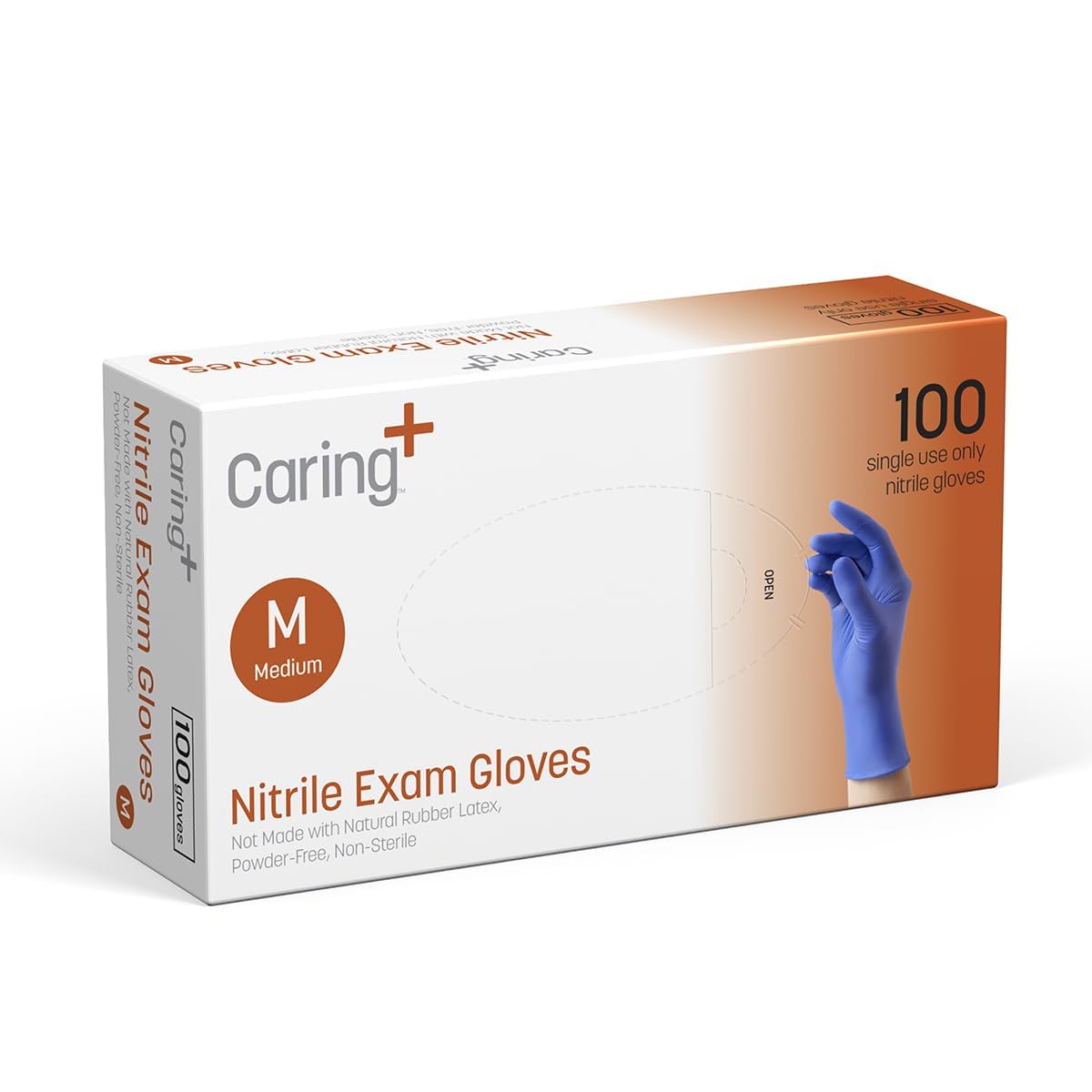 Caring Nitrile Exam Gloves, Blue, Powder-Free, Disposable Gloves for ...